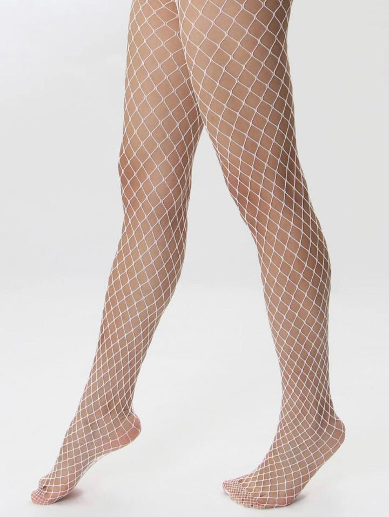 white patterned fishnet tights